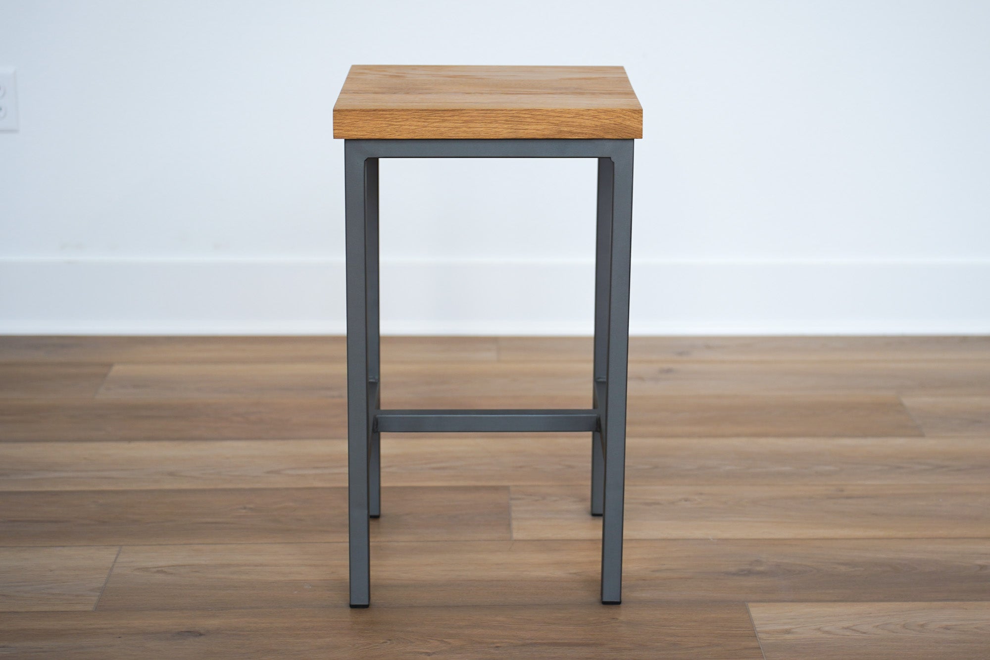 Oak Wood Slab Stool Baltic Solid Oak Brown Leather Wooden Bar Stool